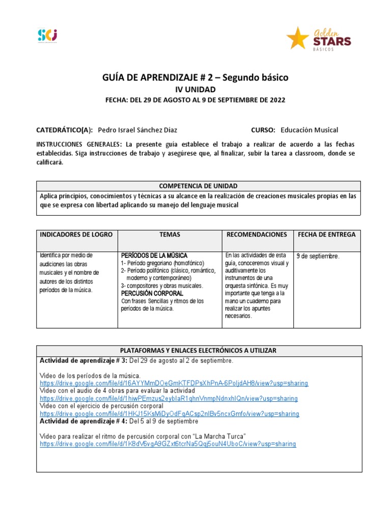 Guía de Aprendizaje # 2 - Segundo Básico - Cuarta Unidad 2022 | PDF | Aprendizaje | Periodo ...