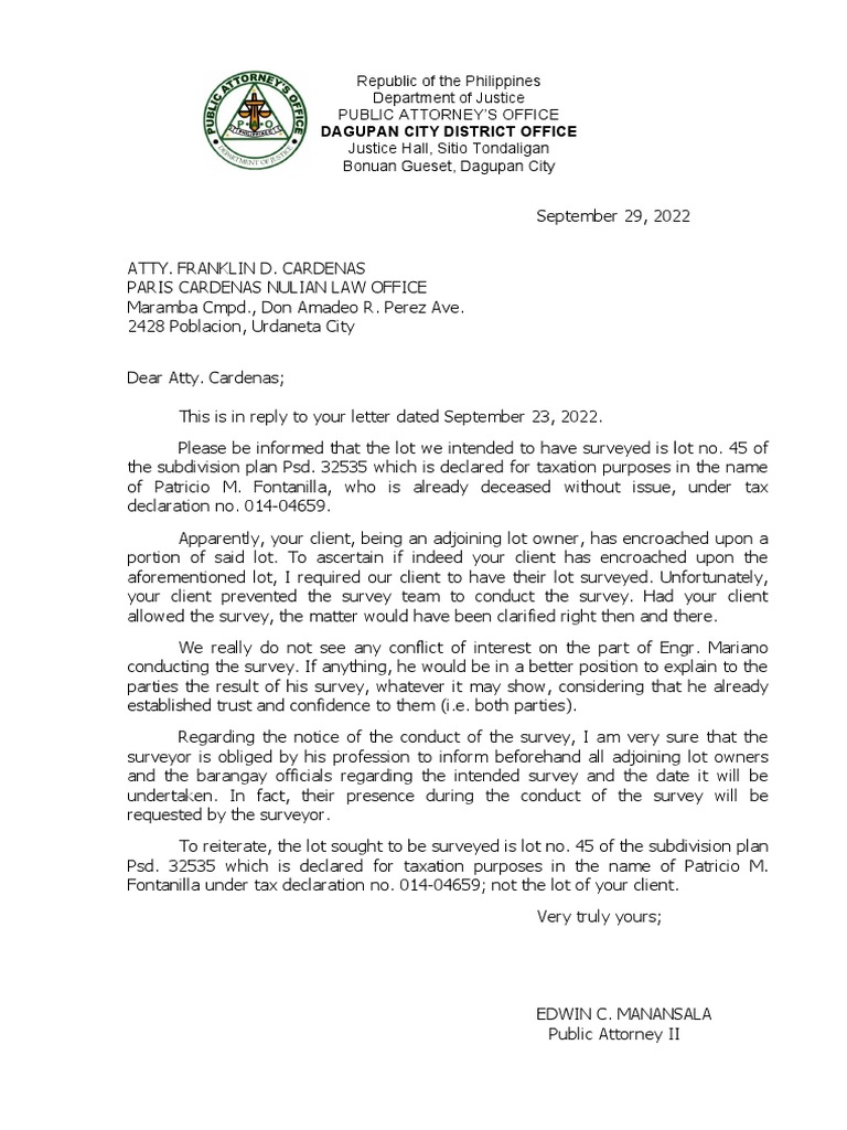 Reply Letter, Atty. Franklin D. Cardenas | PDF