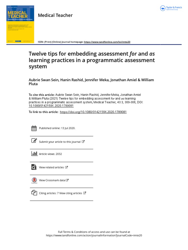Twelve Tips For Embedding Assessment For and As Learning Practices in A ...