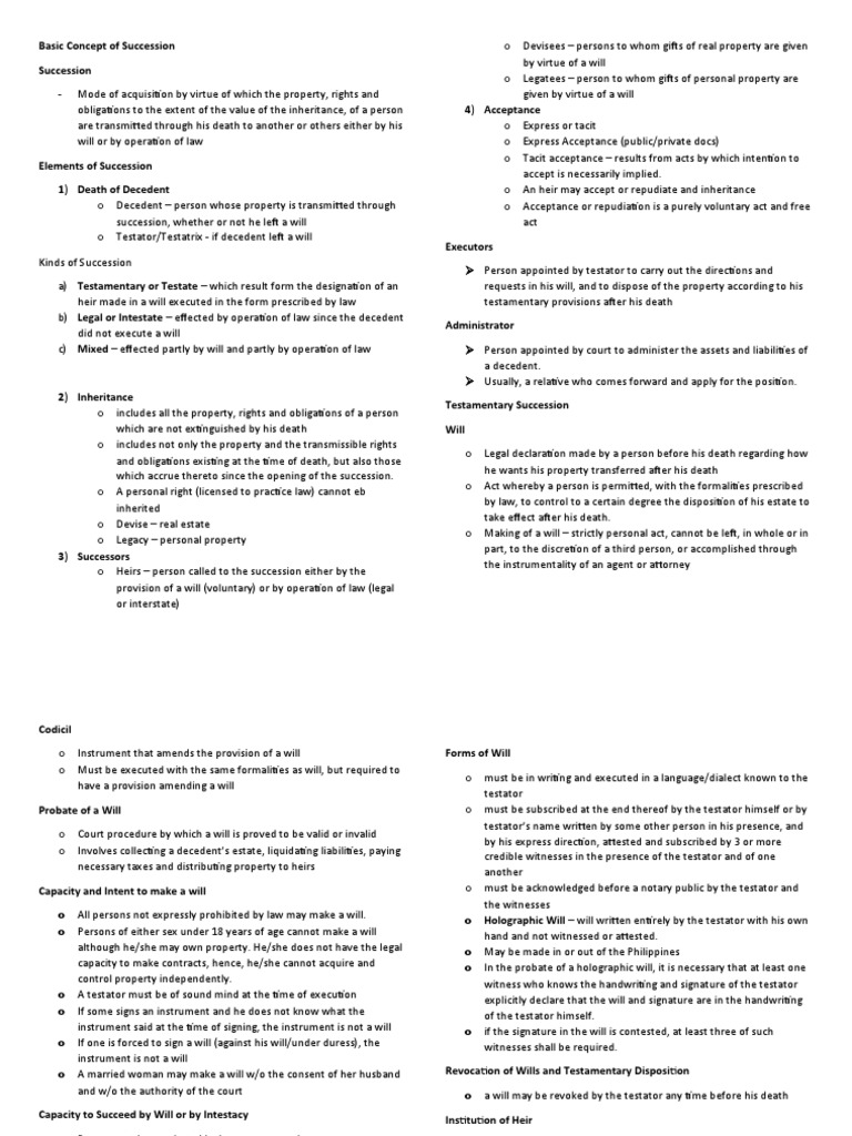Basic Concept of Succession | PDF | Will And Testament | Legal Aspects ...
