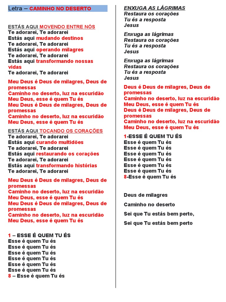 Letra - Caminho No Deserto | PDF