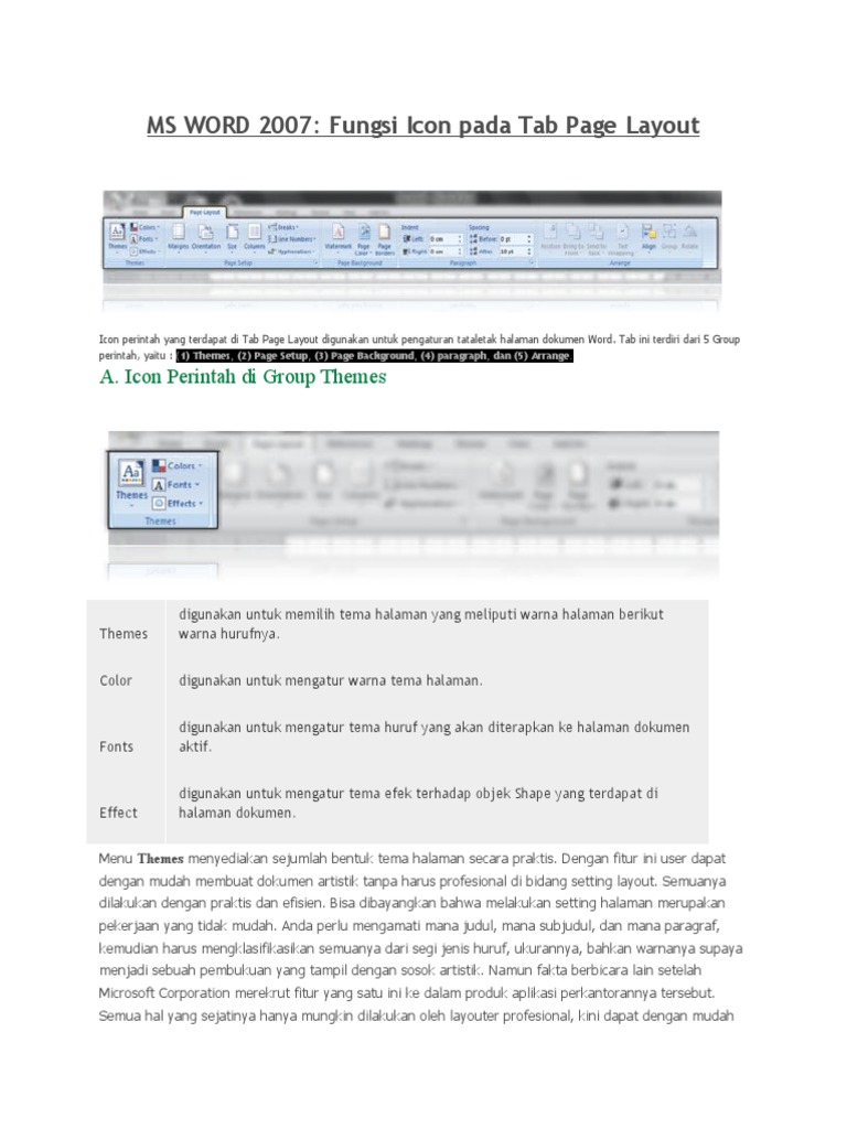 MS WORD 2007 Tab Page Layout | PDF