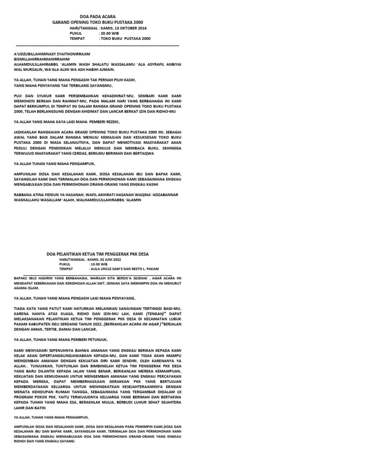 Doa Grand Opening Toko Buku Pustaka 2000 | PDF | Agama & Spiritualitas