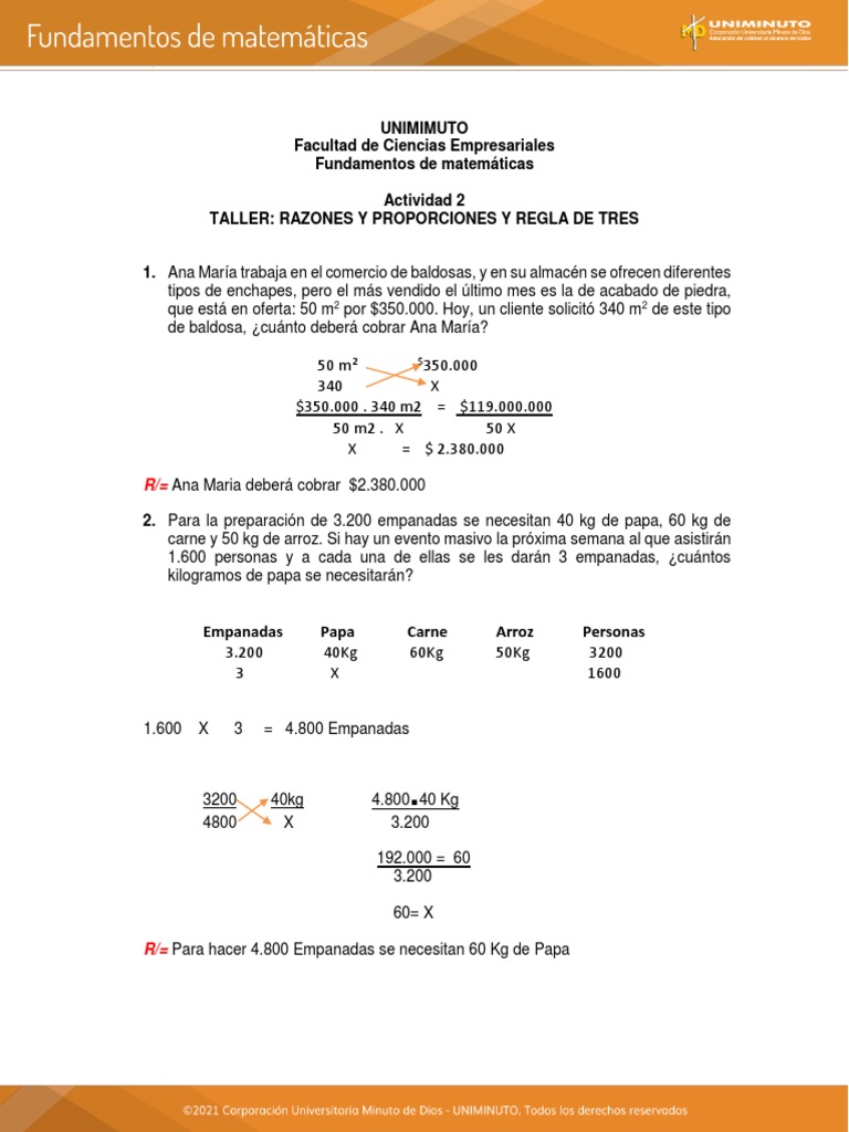 Act 1 Matematicas | PDF | Alimentos