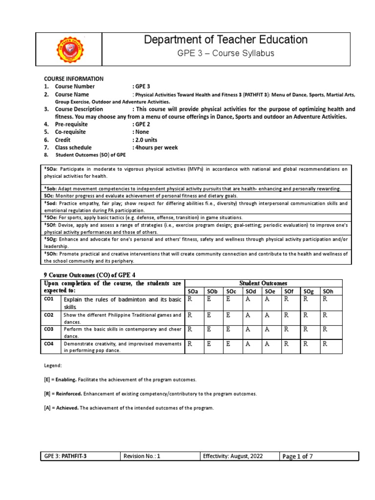 Gpe 3 Syllabus - 0 | PDF | Physical Fitness | Dances