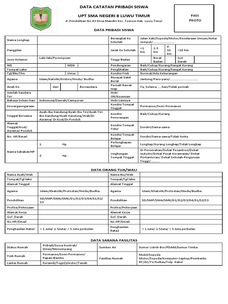 Format Data Catatan Pribadi Siswa | PDF