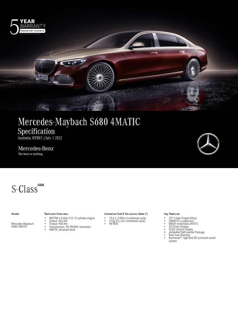 Mercedes Maybach S Class Specifications 07 22 | PDF | Mobile App | Motor Vehicle