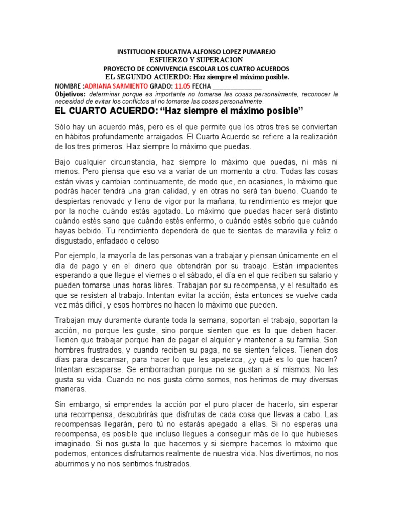 El Cuarto Acuerdo Haz Siempre Lo Maximo Que Puedas | PDF | Libertad