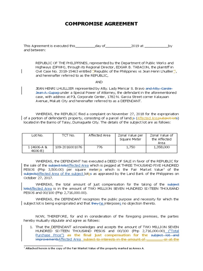 Compromise Agreement | PDF | Eminent Domain | Taxes