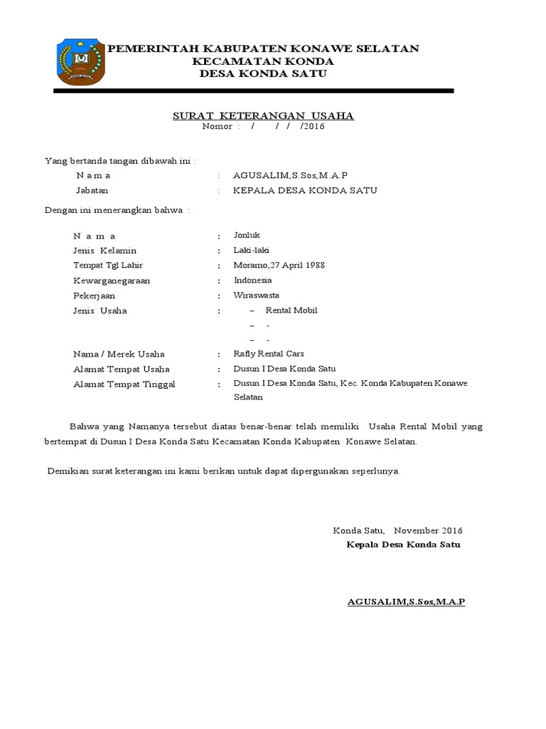 Surat Keterangan Usaha. | PDF