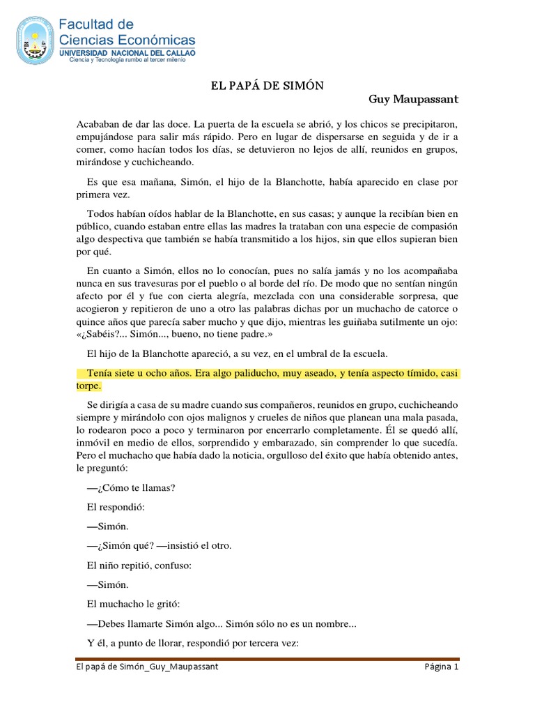 Cuento 4. El Papá de Simón - Guy Maupassant | PDF