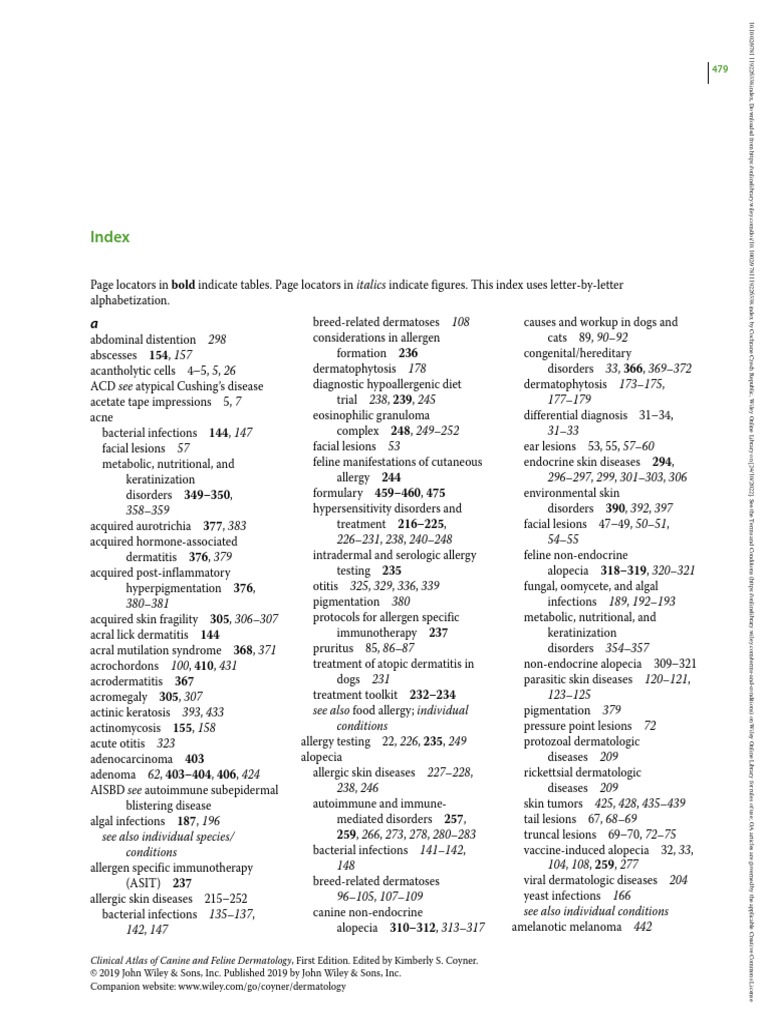 Clinical Atlas of Canine and Feline Dermatology - 2019 - Coyner - Index ...