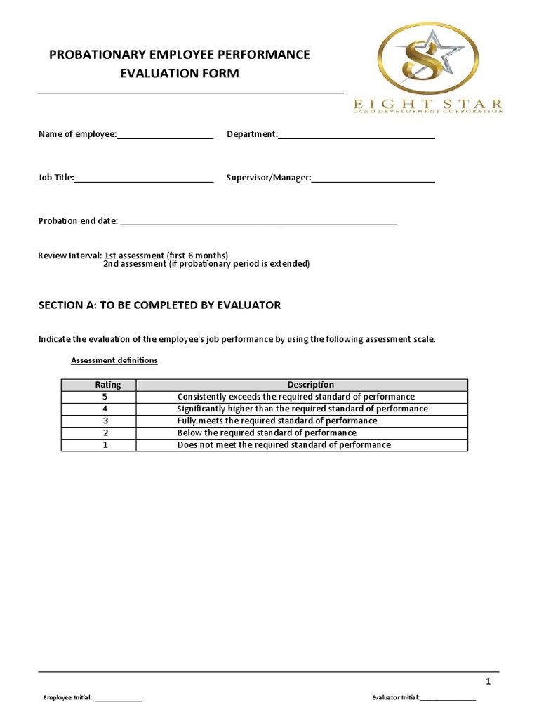 Probationary Employee Performance Evaluation | PDF | Employment ...