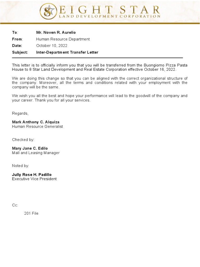 Transfer Letter | PDF