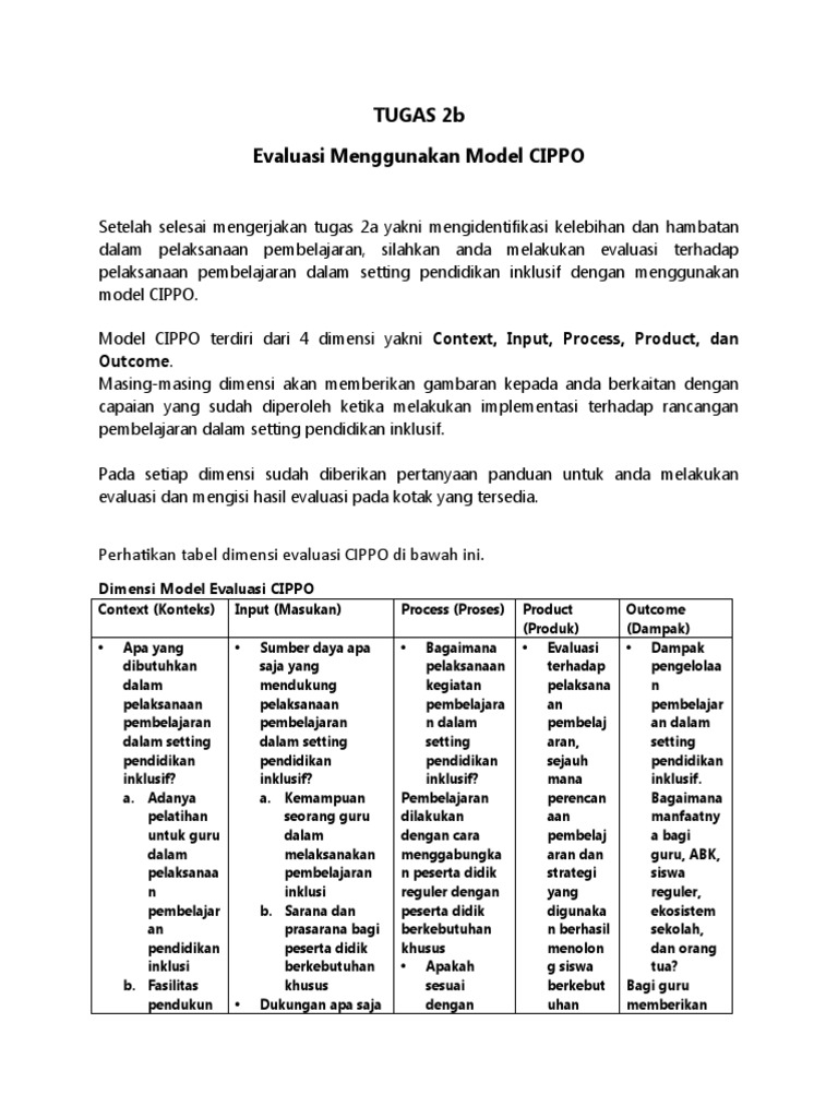Lembar Kerja Tugas 2b. Evaluasi Dengan Model CIPPO | PDF