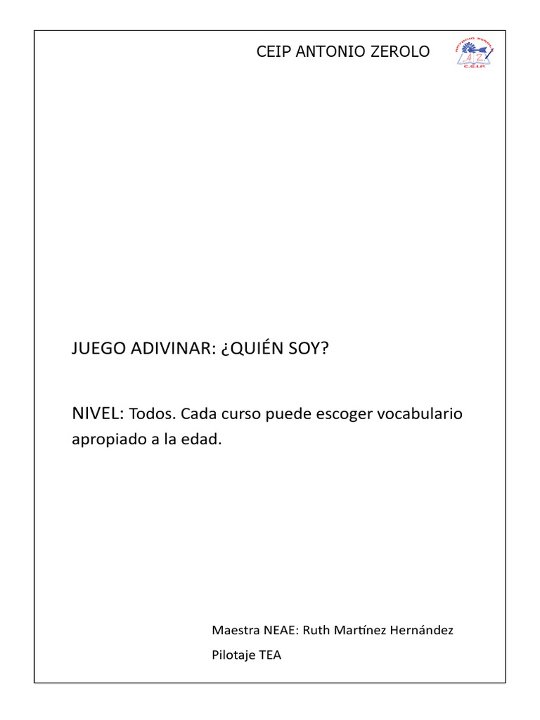 Juego Adivina Quien Soy - Ceip Antonio Zerolo | PDF | Relaciones ...
