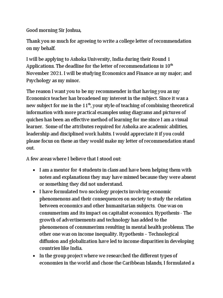 Additional Info - Letter of Recommendation | PDF | Economics | Economic ...