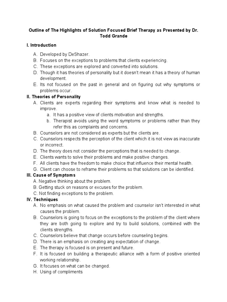 Solution Focused Brief Therapy | PDF | Psychotherapy | Counseling ...
