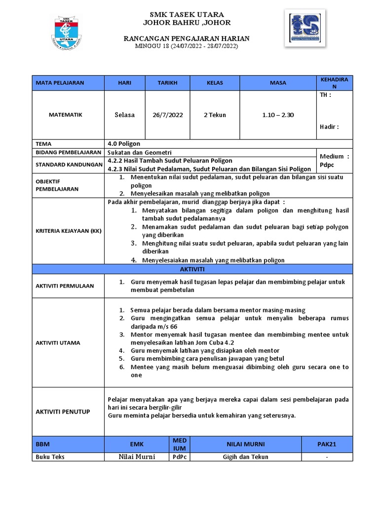 RPH 26 JuL 2022 2 Tekun (Selasa) - Refleksi | PDF