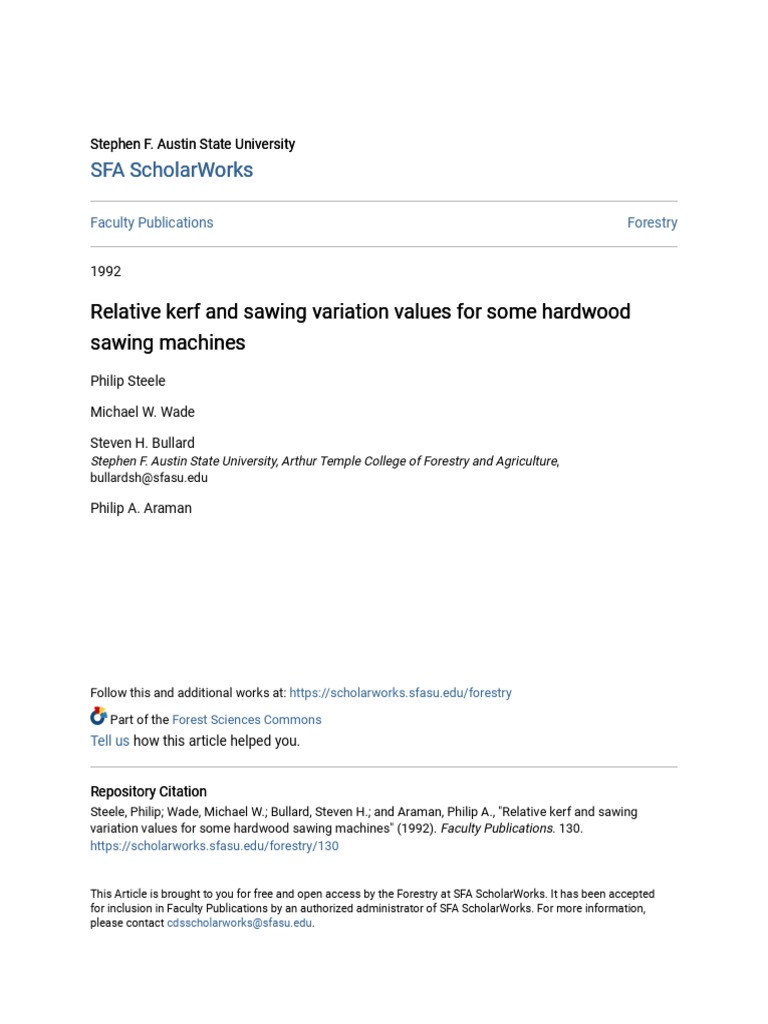 Relative Kerf and Sawing Variation Values For Some Hardwood Sawin | PDF ...