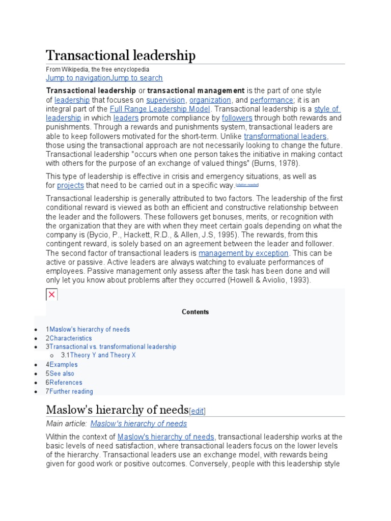 Transactional Leadership | PDF | Leadership | Social Psychology