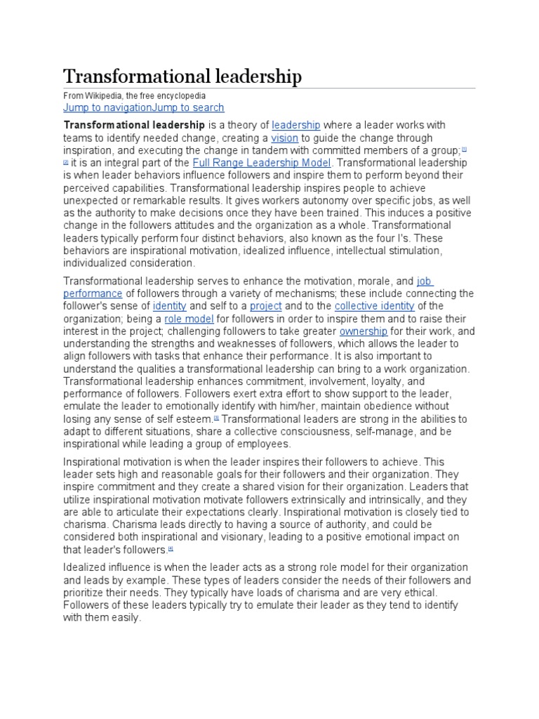 Transformational Leadership | PDF | Transformational Leadership | Leadership
