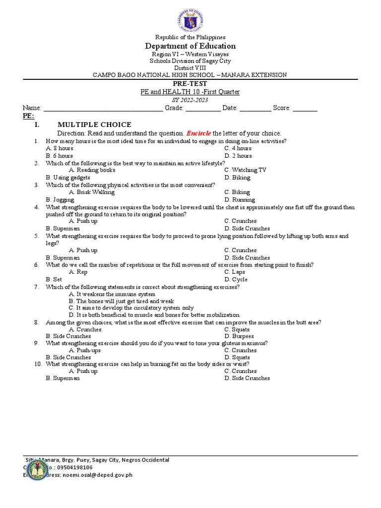 G10 PEHEALTH Summative Q1 2021 2022 | PDF