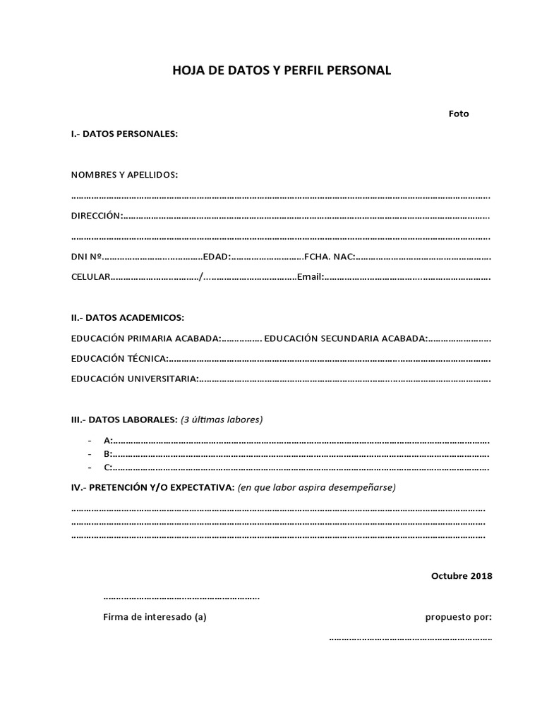 Hoja de Datos y Perfil Personal | PDF
