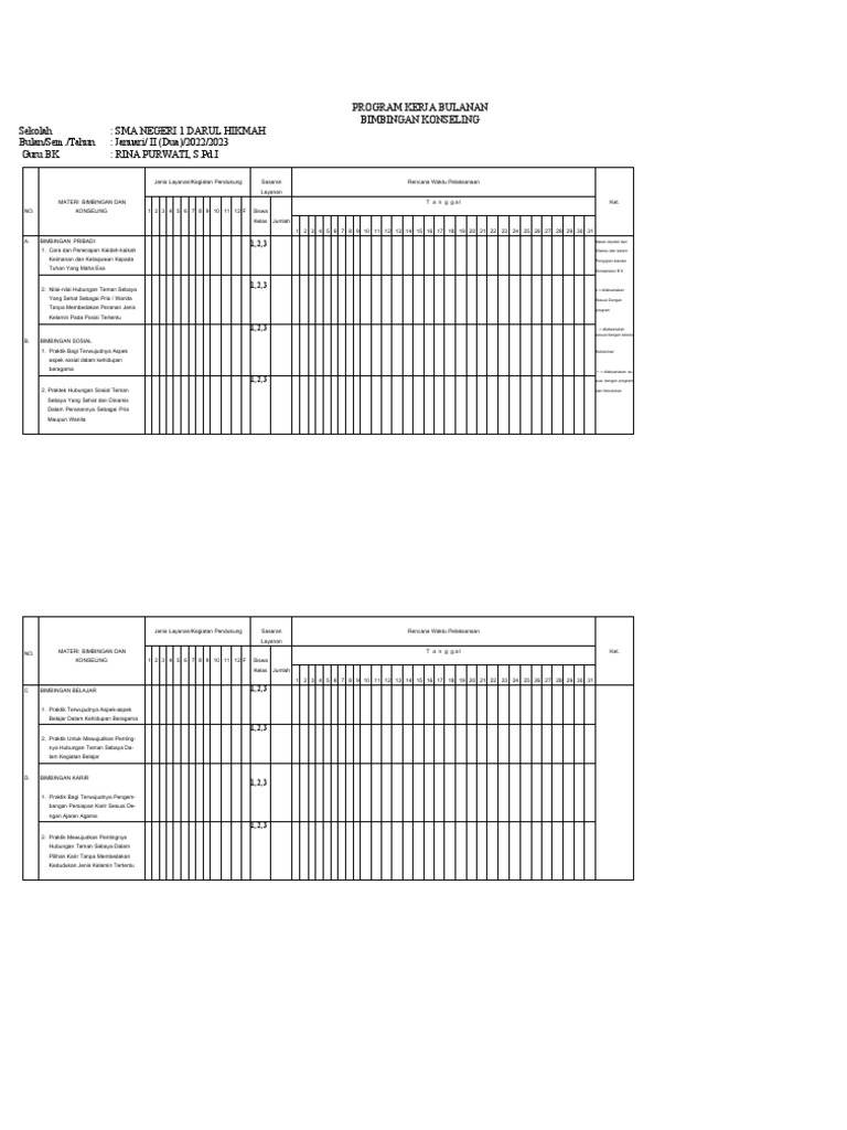 Program BK Bulanan SMA Darul Hikmah | PDF