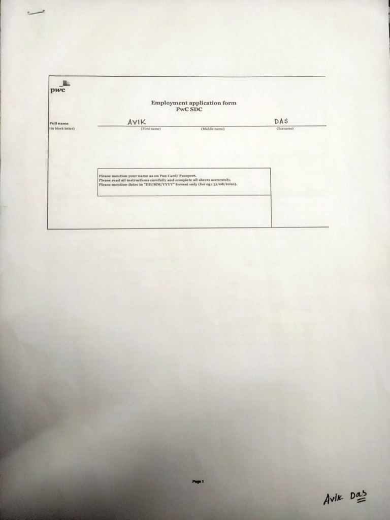 Employment Application Form PWC SDC | PDF | Social Institutions