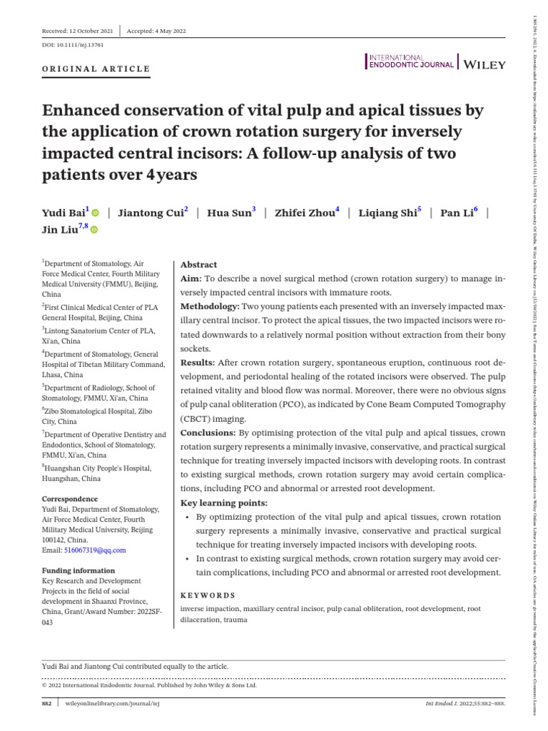 Int Endodontic J - 2022 - Bai - Enhanced Conservation of Vital Pulp and ...