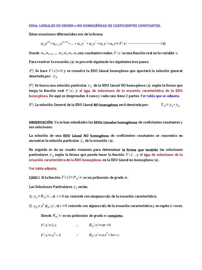 2 EDOs Parte 2 Sem 5 Orden N Chavez B | PDF | Ecuación diferencial ordinaria | Ecuaciones