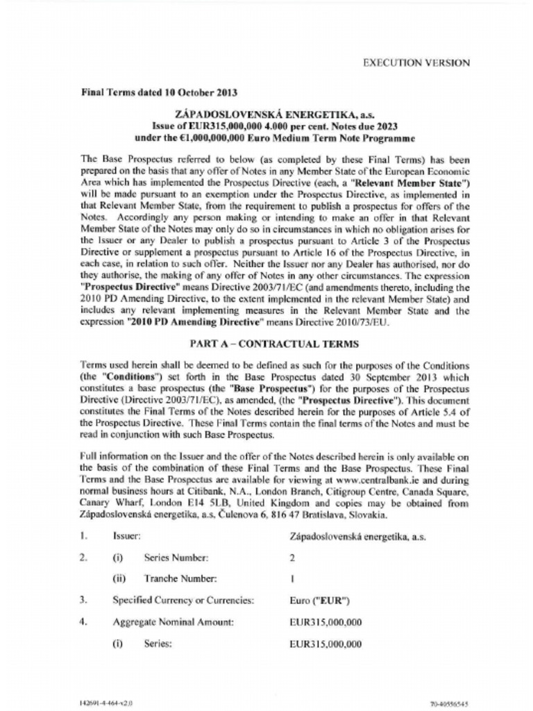 Zapadoslovenska-Energetika,-2023 Final Terms | PDF