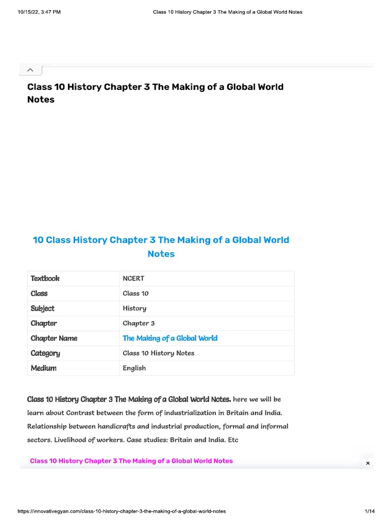 Class 10 Ch3 History Notes | PDF