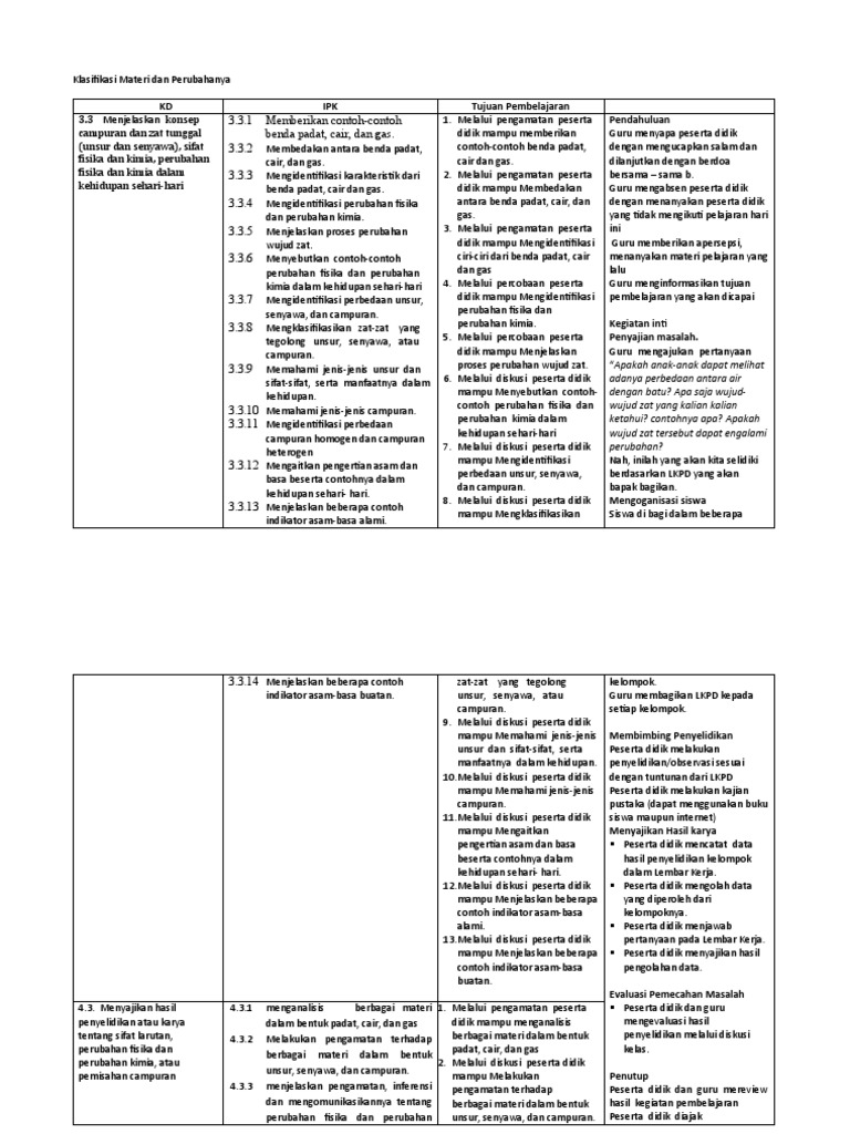 Analisi IPK Klasifikasi Materi Dan Perubahanya | PDF