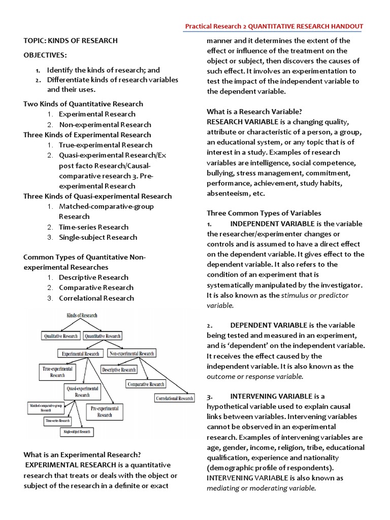 Handout 02 KINDS OF RESEARCH123 | PDF | Experiment | Dependent And Independent Variables