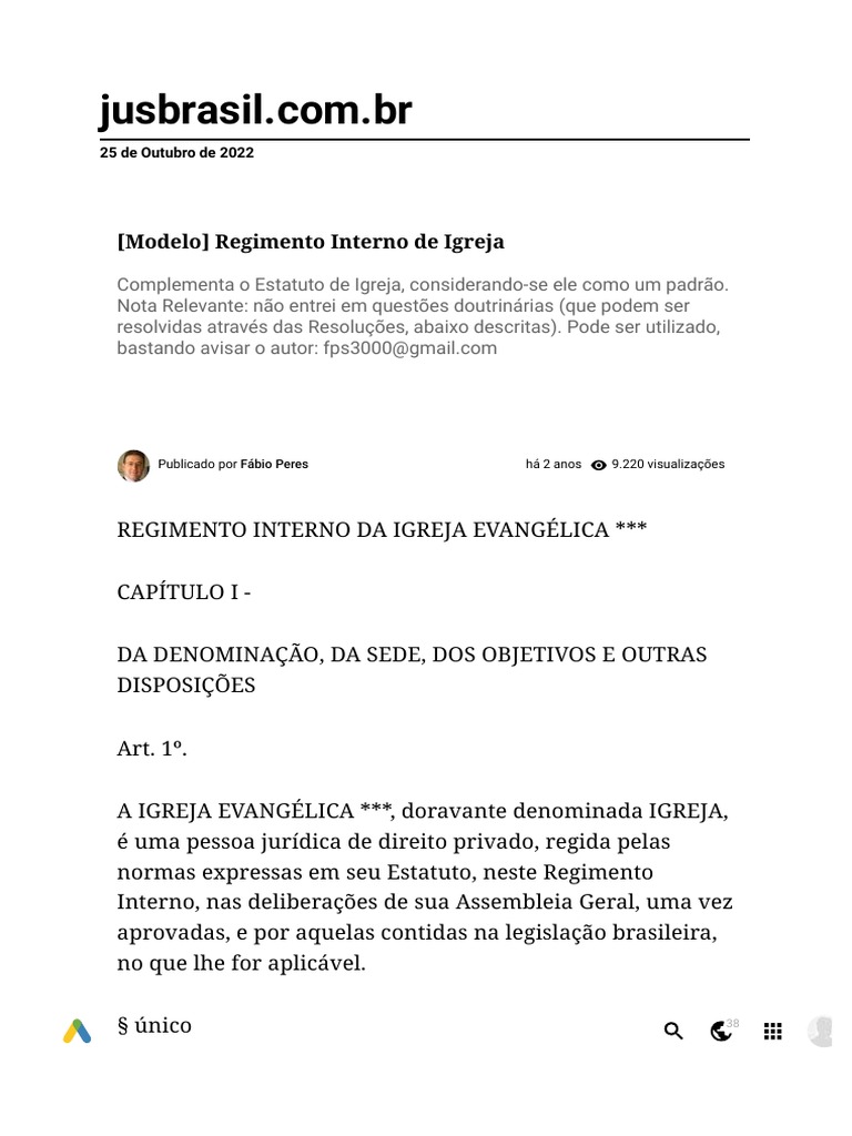 (Modelo) Regimento Interno de Igreja - Jusbrasil | PDF | Conselho de ...