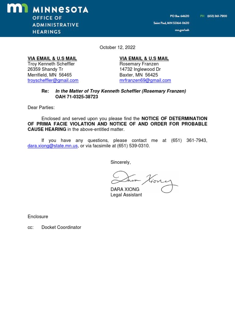 Via Email & U.S Mail Via Email & U.S Mail: in The Matter of Troy ...