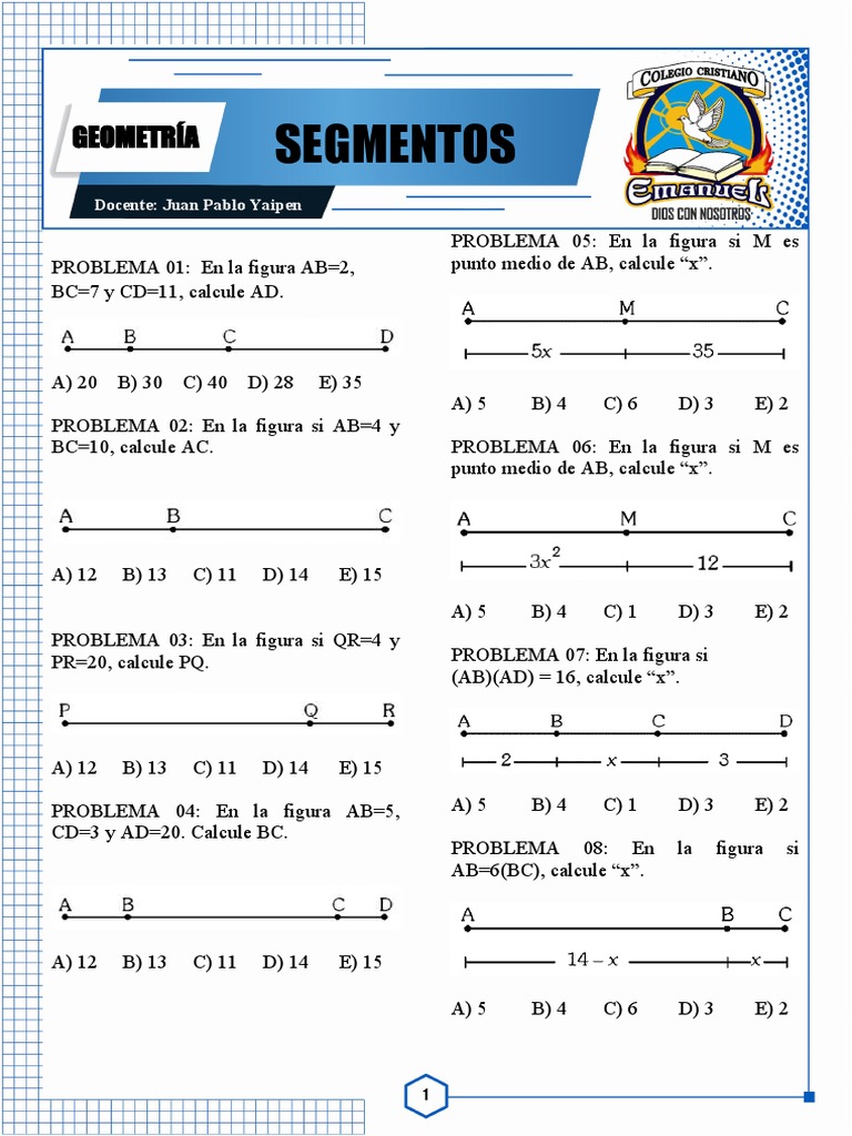 1° I BIM TEMA 01 SEGMENTOS | PDF | Geometría