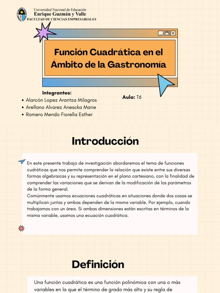 Función Cuadrática en El Ámbito de La Gastronomía | PDF | Ecuaciones ...