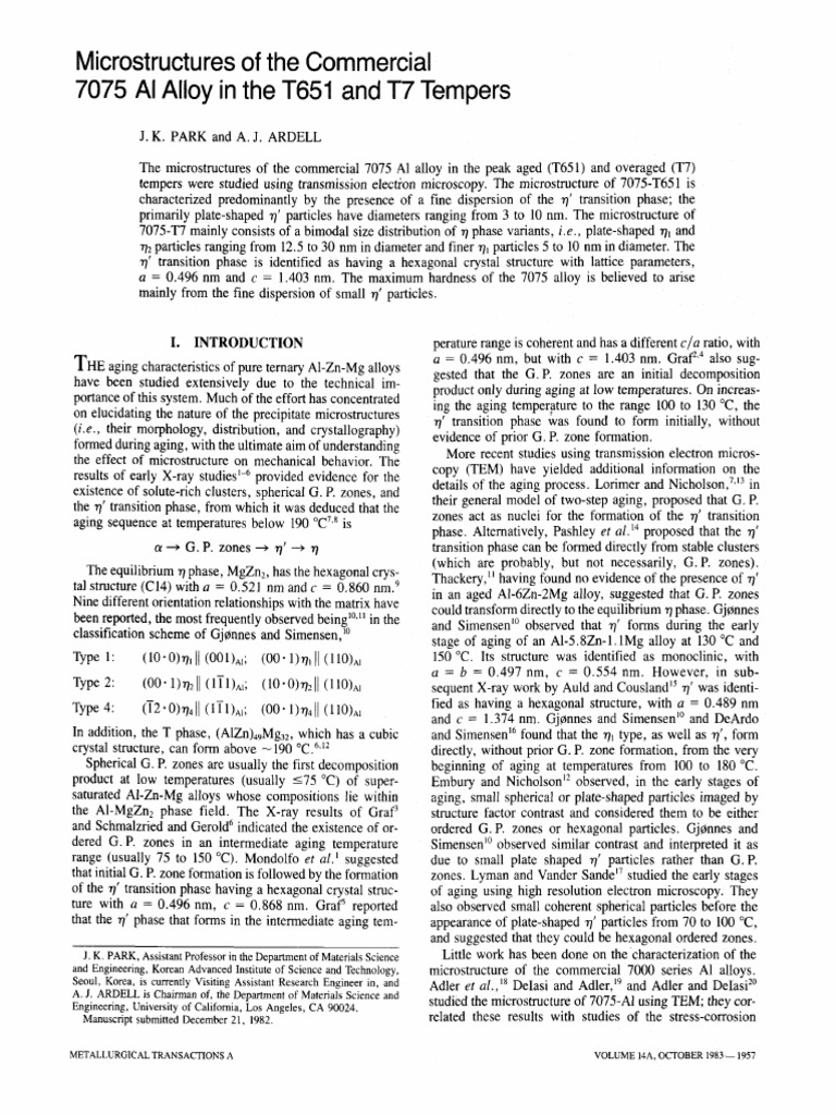 Microstructures of The Commercial 7075 AI Alloy in The T651 and T7 Tempers | PDF ...