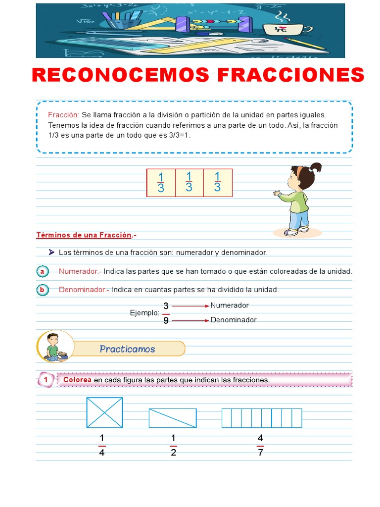 Ficha de Reconocemos Fracciones Primaria | PDF | División (Matemáticas ...
