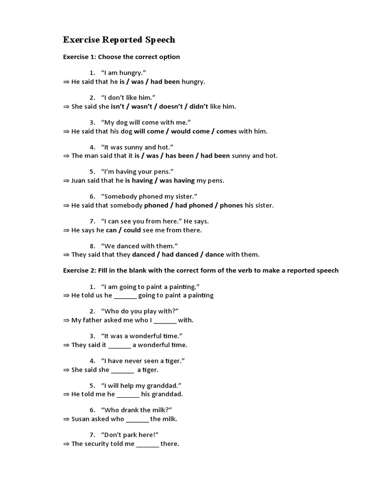 Exercise Reported Speech | PDF