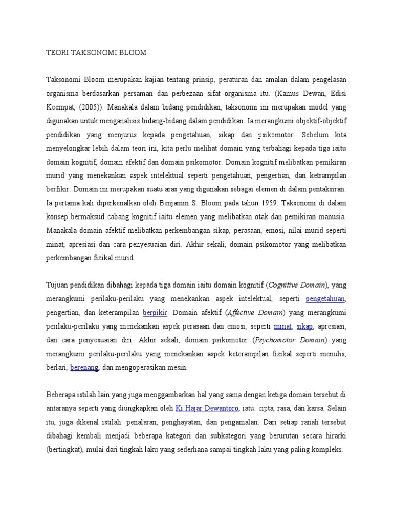 Definisi Teori Taksonomi Bloom 1 | PDF