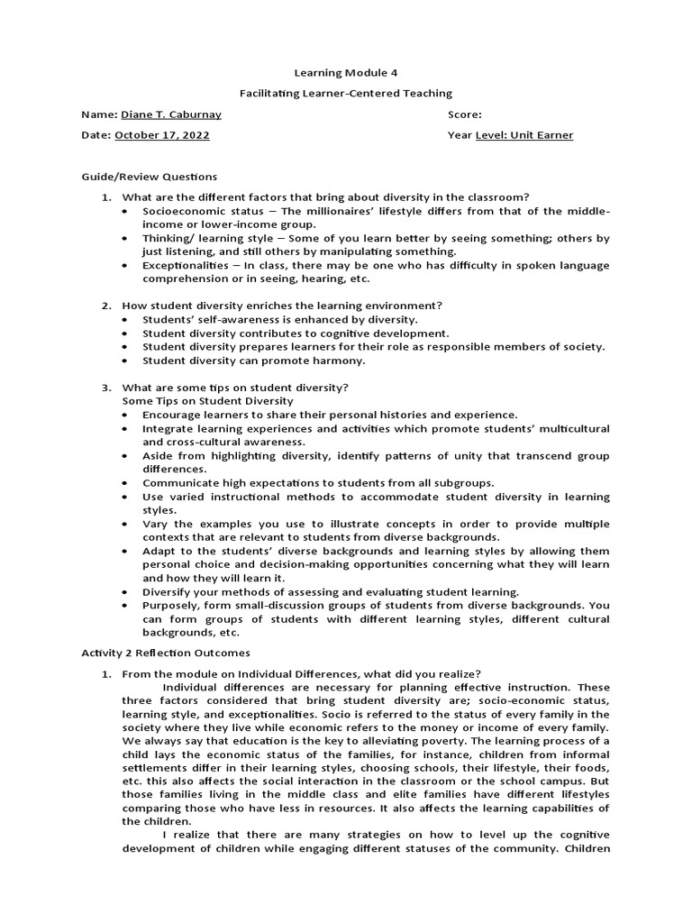 Facilitating Learner-Centered Teaching - Learning Module 4 | PDF | Id | Teaching Method