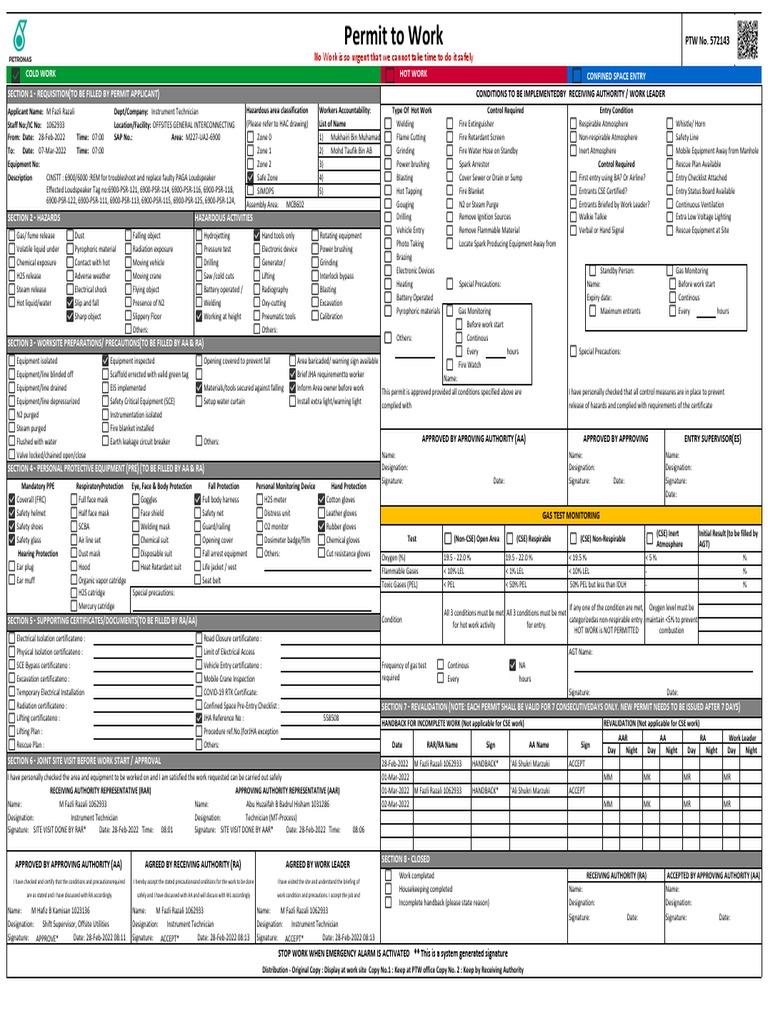 PTW Sample in RAPID | PDF | Personal Protective Equipment ...