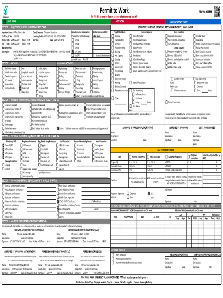 PTW Sample To REM Work | PDF | Personal Protective Equipment ...