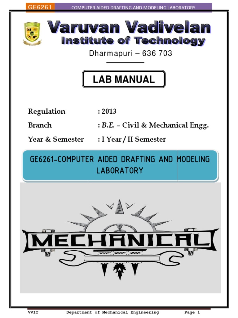 Ge6261 Computer Aided Drafting and Modeling Lab (Mech) | PDF | Technical Drawing | Computer ...