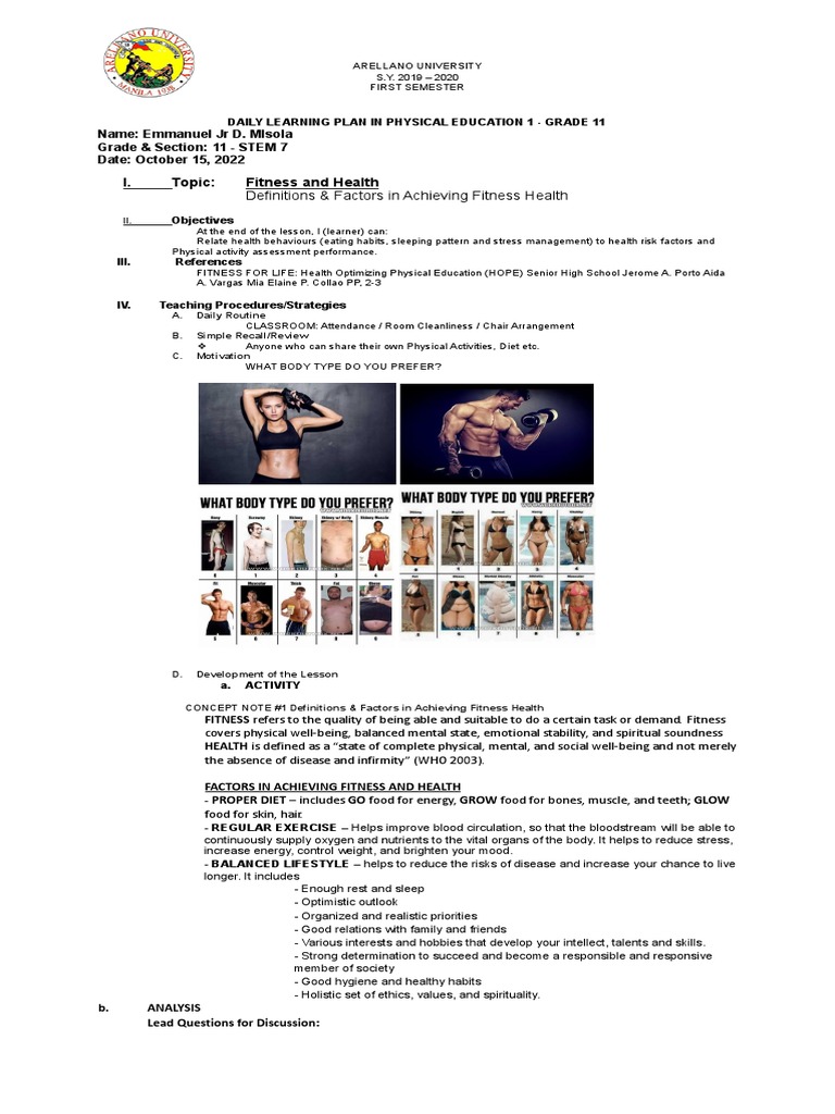 DLP 4 P.E 1 | PDF | Physical Fitness | Health Sciences