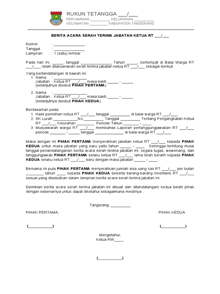 Template - BERITA ACARA SERAH TERIMA JABATAN RT | PDF
